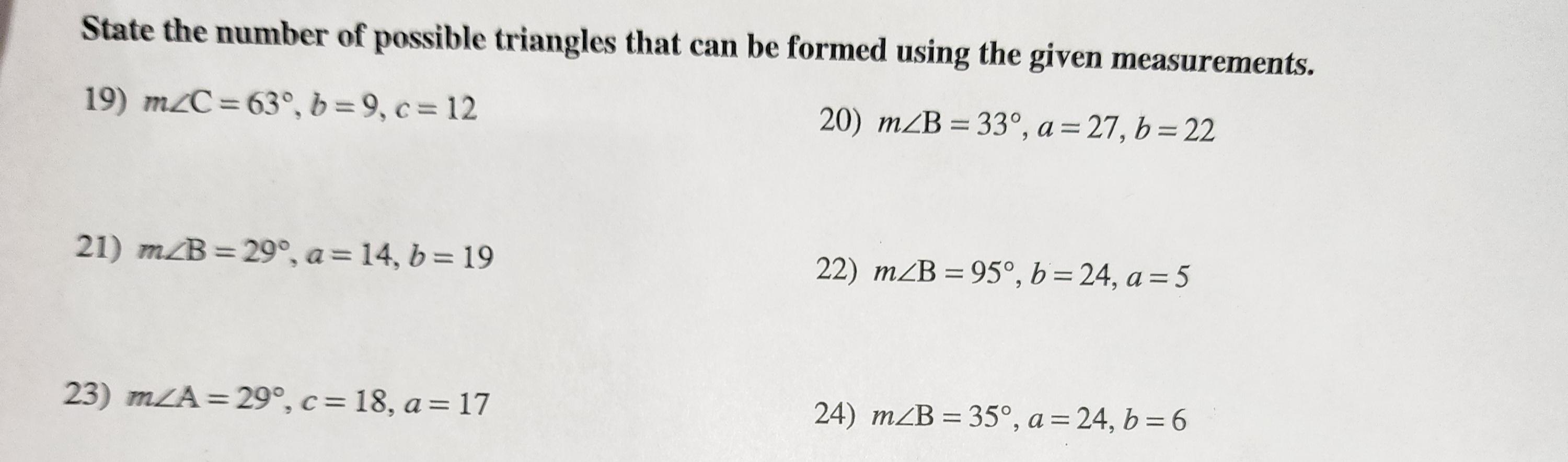 Solved State the number of possible triangles that can be | Chegg.com