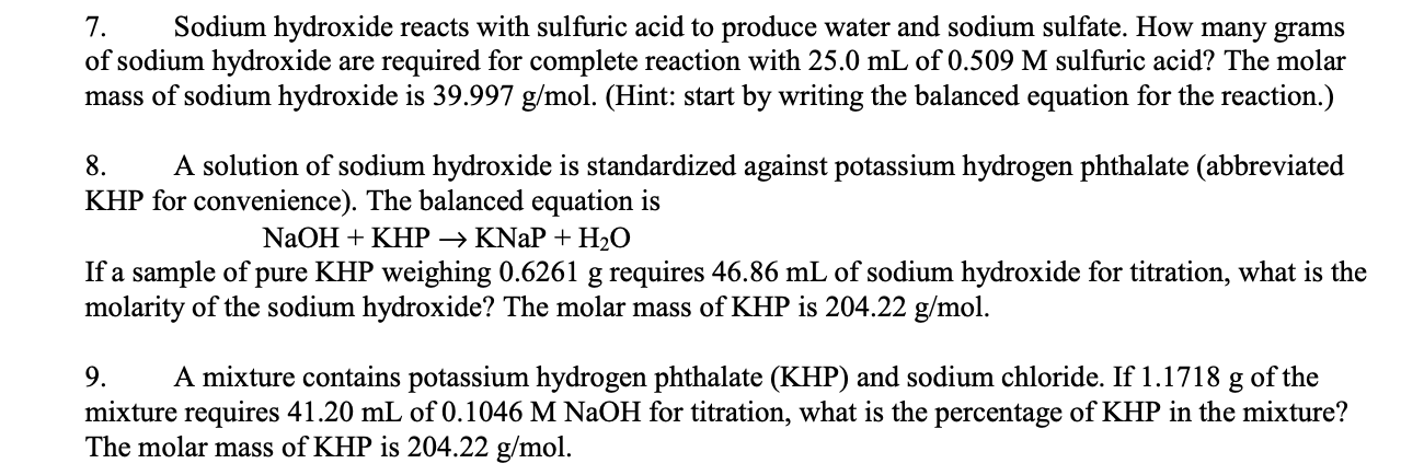 Solved 7. Sodium hydroxide reacts with sulfuric acid to | Chegg.com