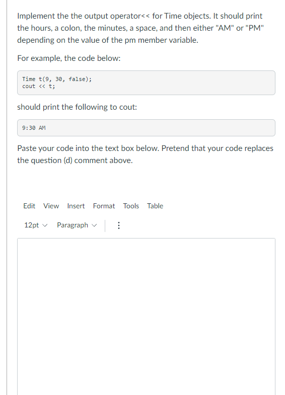 Solved Implement the the output operator Solved Implement the the output operator