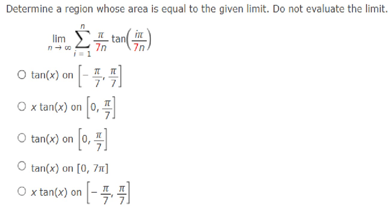 Solved Determine a region whose area is equal to the given | Chegg.com