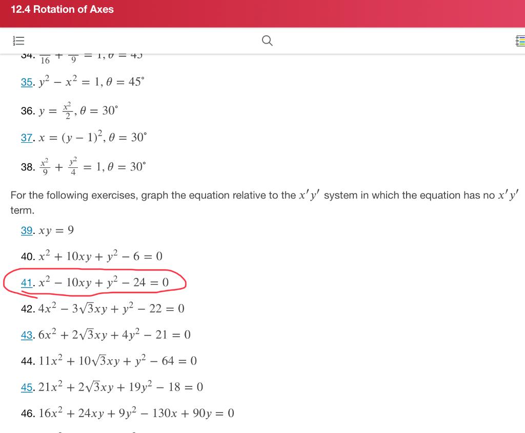 Solved 12.4 Rotation of Axes Q tel Algebraic For the | Chegg.com