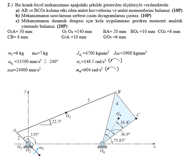 2-) Bir krank-biyel mekanizması aşağıdaki şekilde | Chegg.com