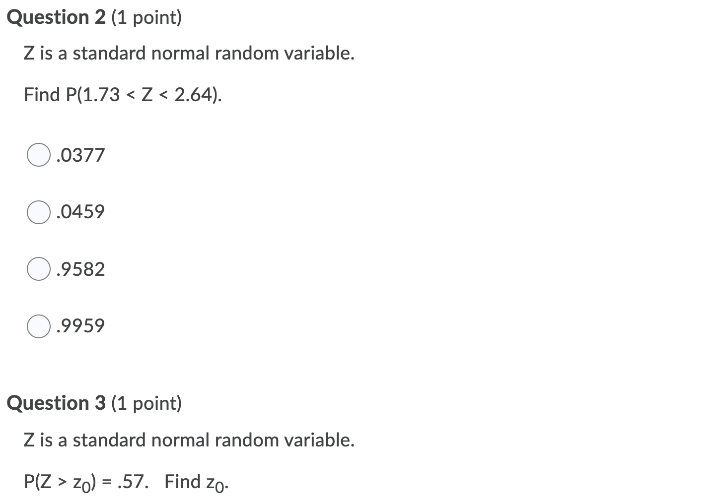 Solved Question 2 (1 point) Z is a standard normal random | Chegg.com