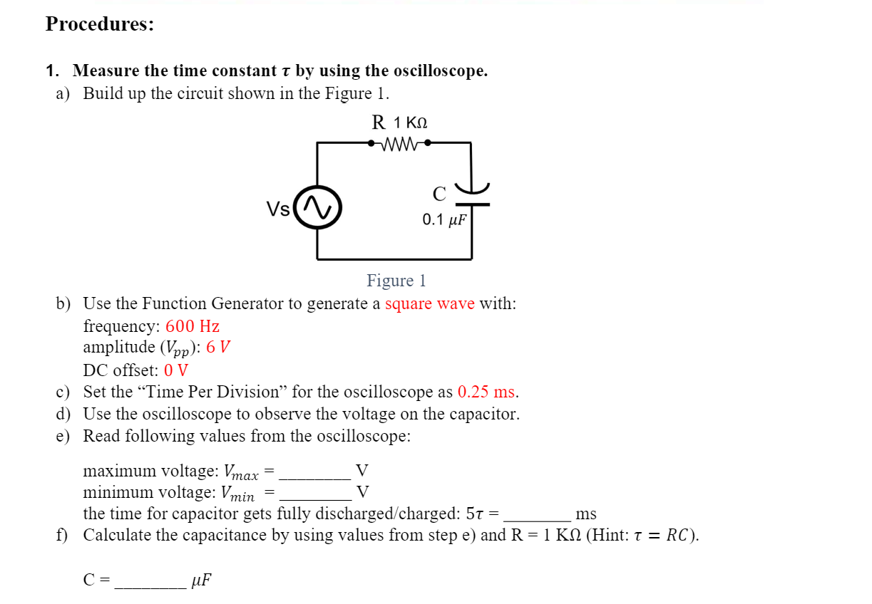 Solved Procedure 1 Vmax= _____ V Vmin=_____ V 5T=______ | Chegg.com