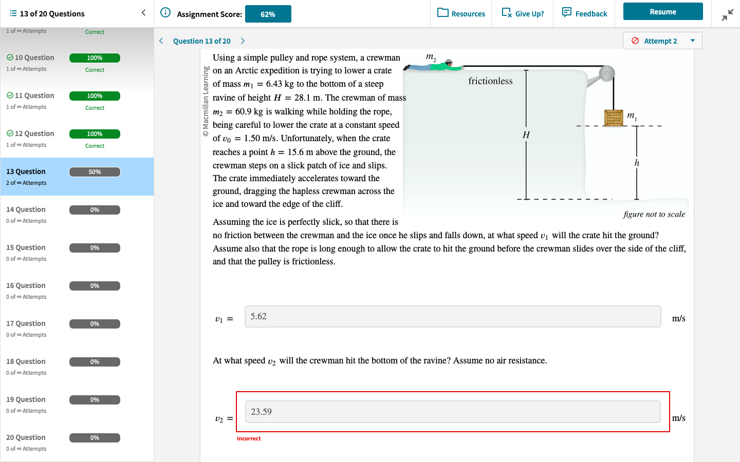 Solved Using a simple pulley and rope system, a crewman on | Chegg.com
