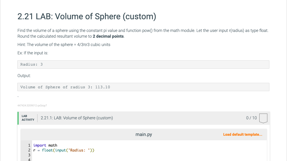 Solved Find the volume of a sphere using the constant pi | Chegg.com