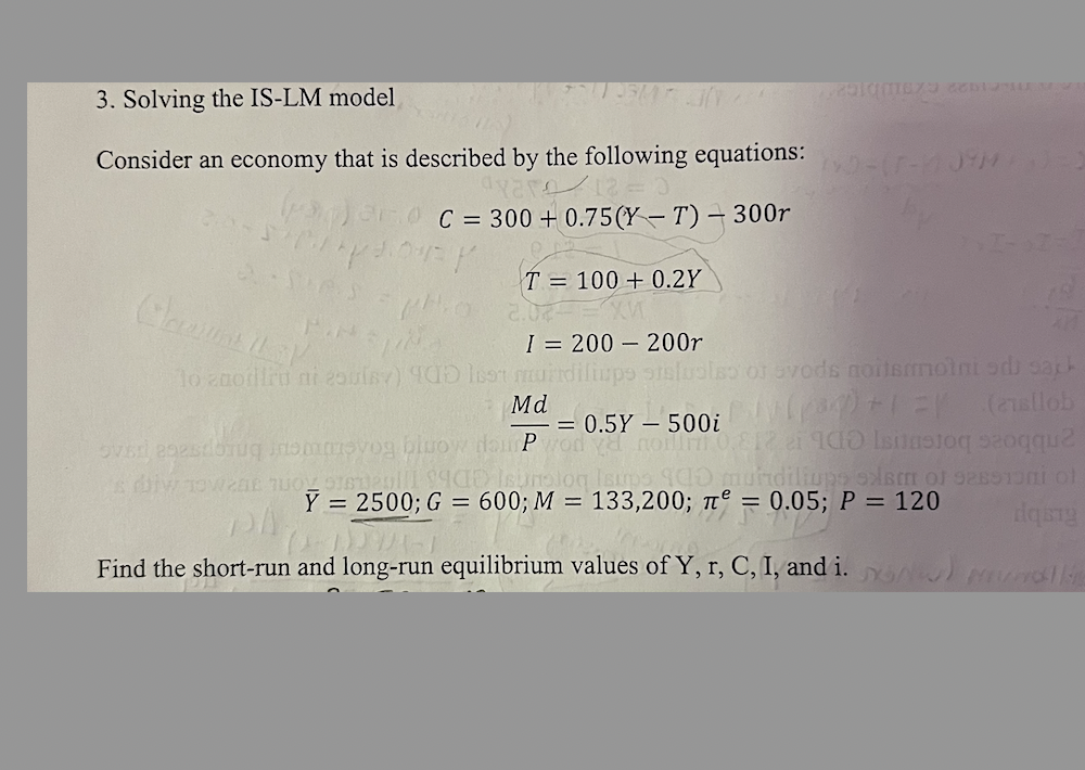 Solved Consider an economy that is described by the | Chegg.com