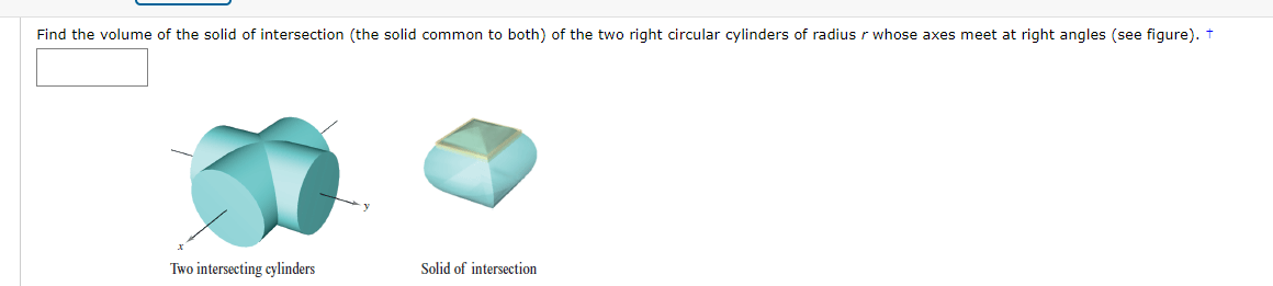 Solved Find the volume of the solid of intersection (the | Chegg.com