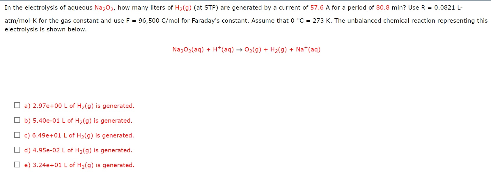 Solved In the electrolysis of aqueous Na202, how many liters | Chegg.com