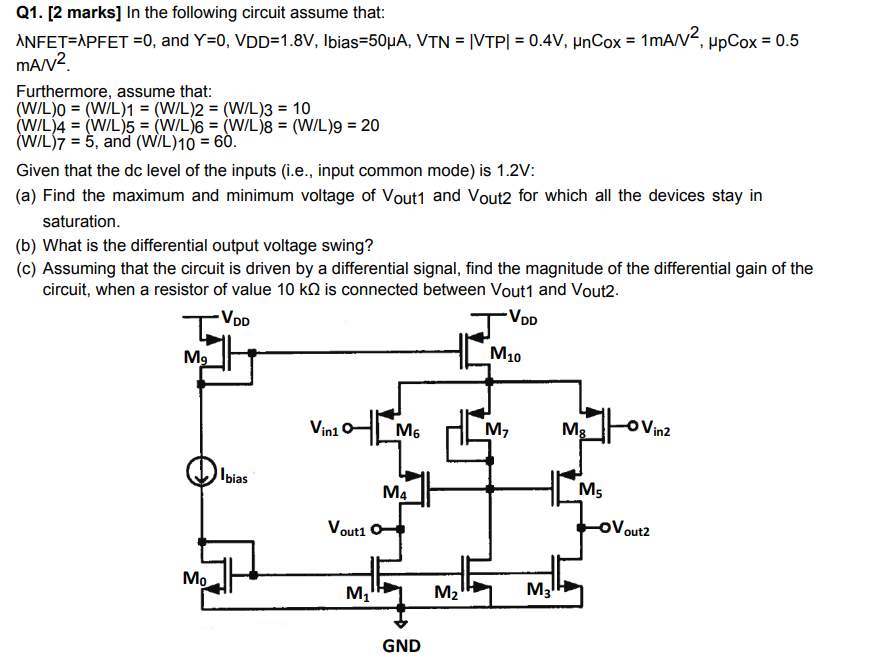 Solved Q1. [2 marks] In the following circuit assume that: | Chegg.com