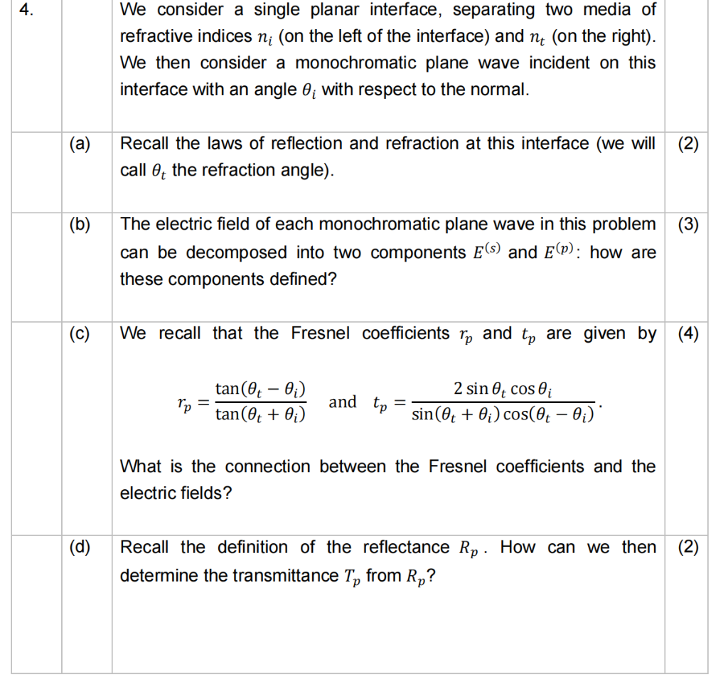 Solved 4. We consider a single planar interface, separating | Chegg.com