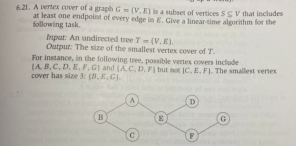 6.21. A vertex cover of a graph G = (V, E) is a | Chegg.com