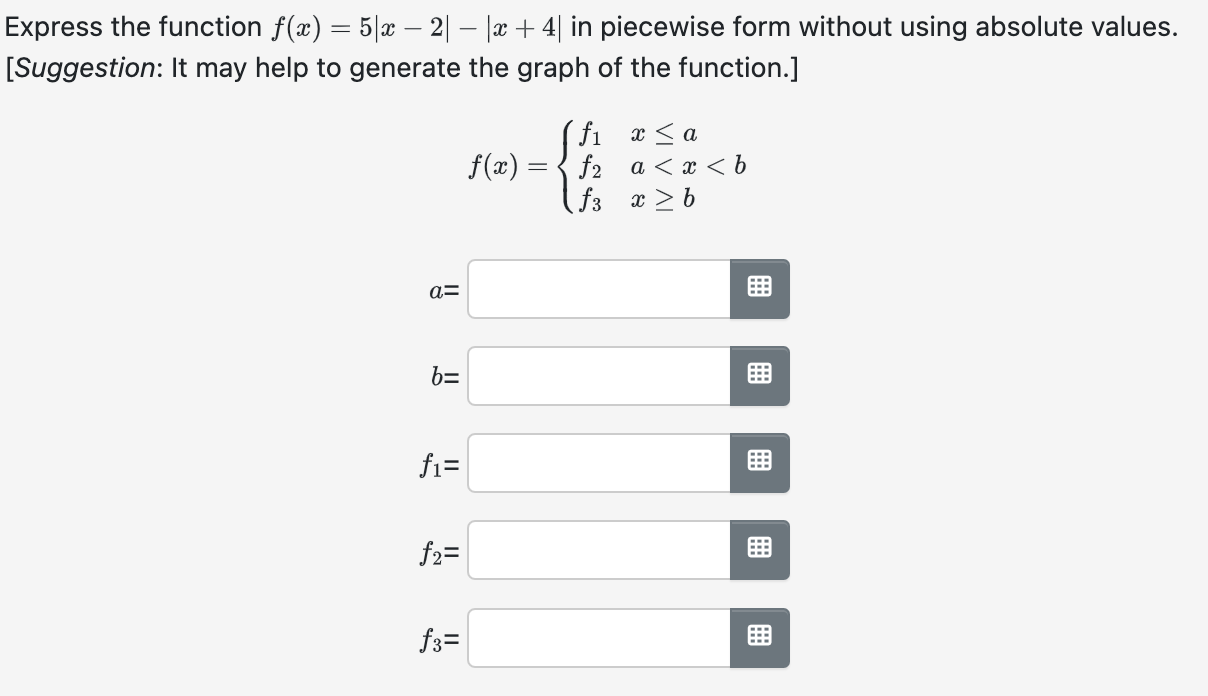 Solved Express the function f(x)=5|x-2|-|x+4| ﻿in piecewise | Chegg.com