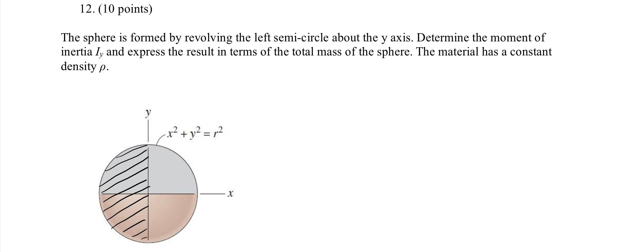 Solved 12. (10 points) The sphere is formed by revolving the | Chegg.com