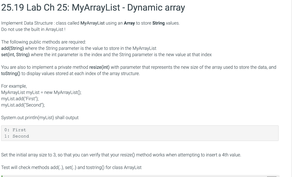 Solved 2519 Lab Ch 25 Myarraylist Dynamic Array 3017