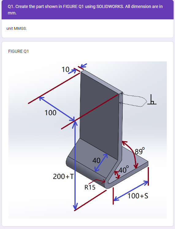 Solved Q1. Create the part shown in FIGURE Q1 using | Chegg.com