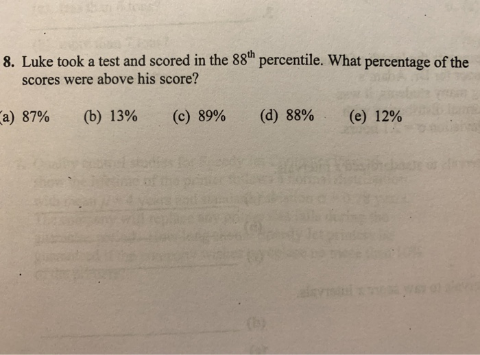 Solved 8. Luke took a test and scored in the 88h percentile. | Chegg.com