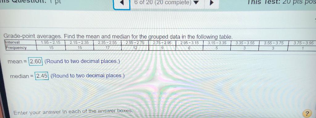 Solved 6 of 20 (20 complete) This Test: 20 pts pos | Chegg.com
