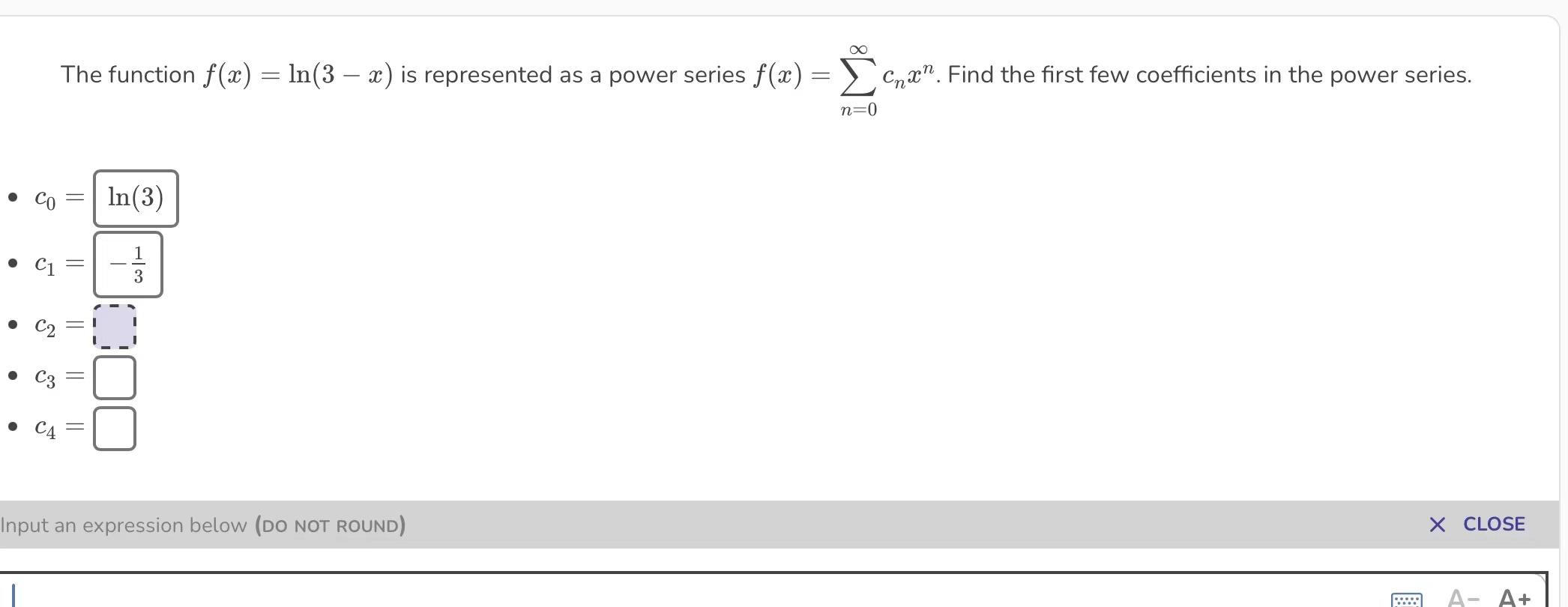 Solved The function f(x)=ln(3−x) is represented as a power | Chegg.com