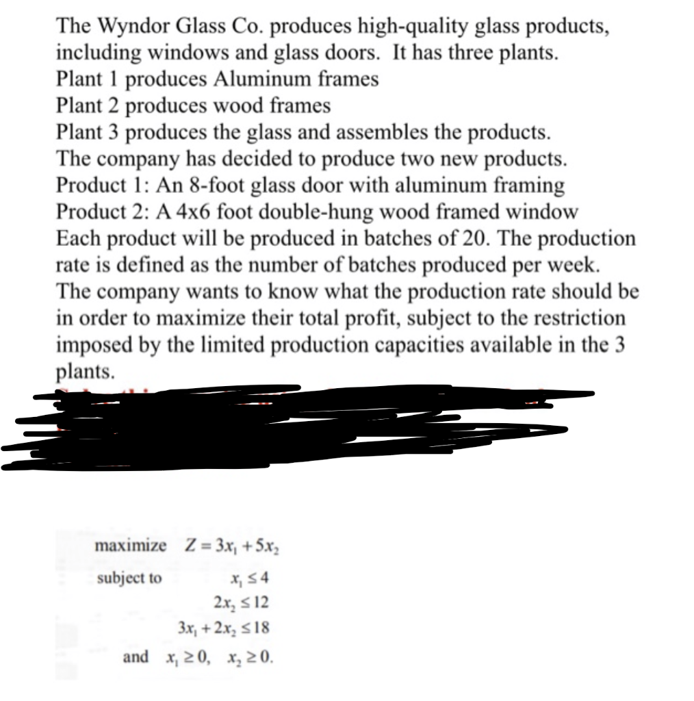 The Wyndor Glass Co. produces high-quality glass | Chegg.com