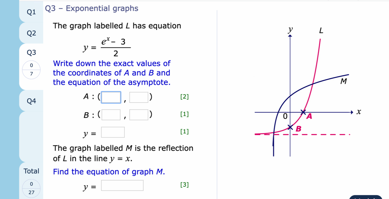 Solved Q1 Q3 – Exponential graphs The graph labelled L has | Chegg.com