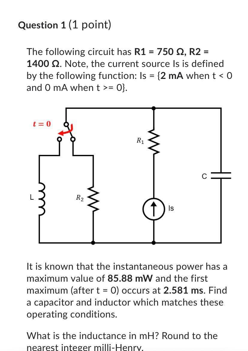 Solved The following circuit has R1=750Ω,R2= 1400Ω. Note, | Chegg.com