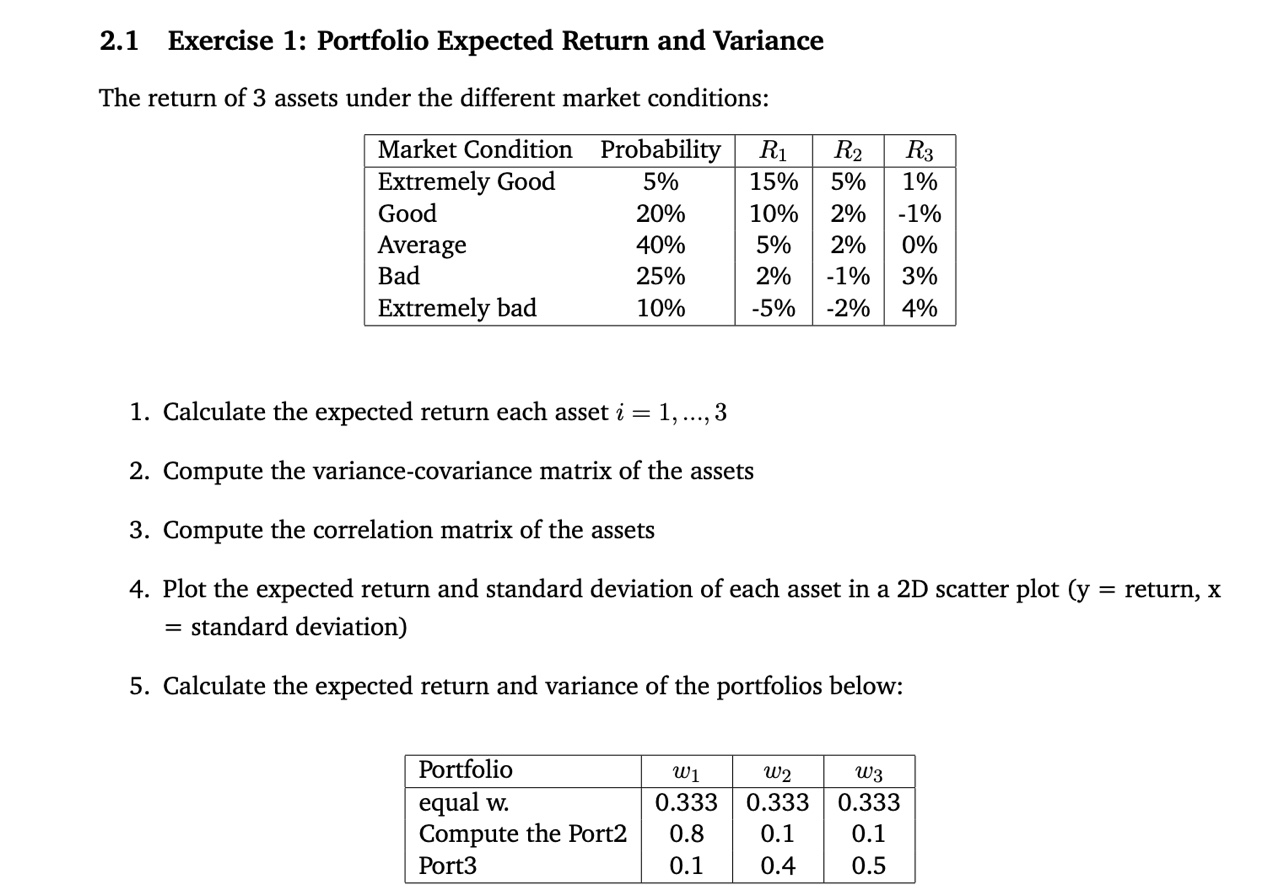 Solved 2.1 Exercise 1: Portfolio Expected Return and | Chegg.com