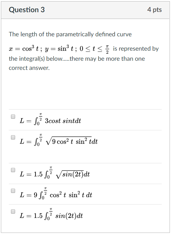 Solved Question3 4 pts The length of the parametrically | Chegg.com
