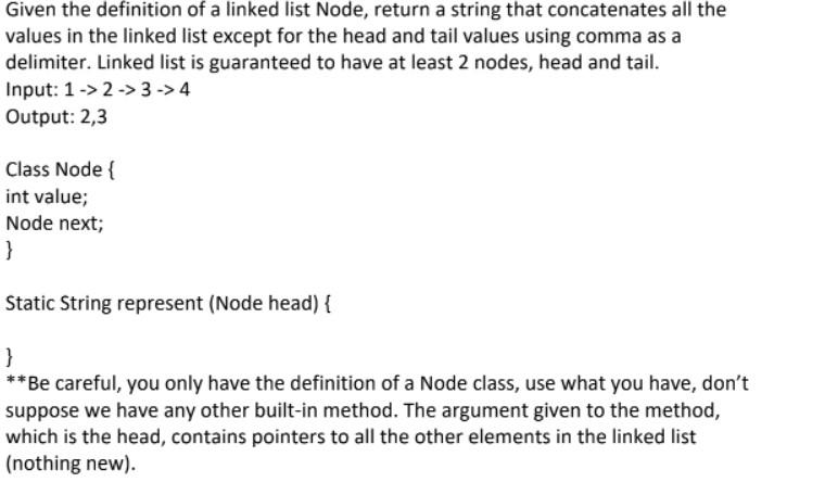 Solved Given the definition of a linked list Node, return a | Chegg.com