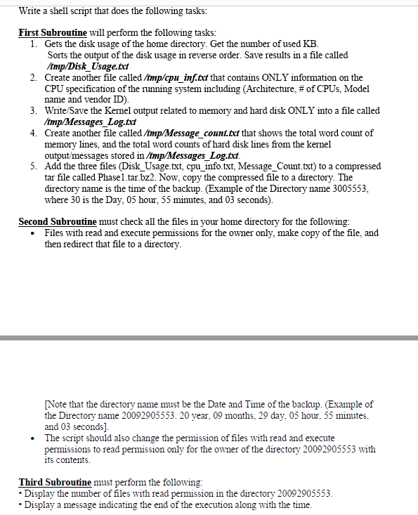 Solved Write a shell script that does the following tasks: | Chegg.com