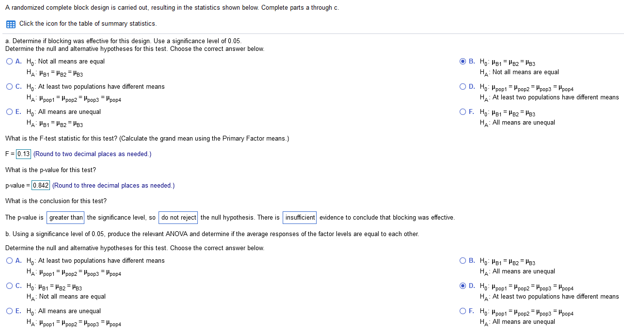 Solved A randomized complete block design is carried out, | Chegg.com