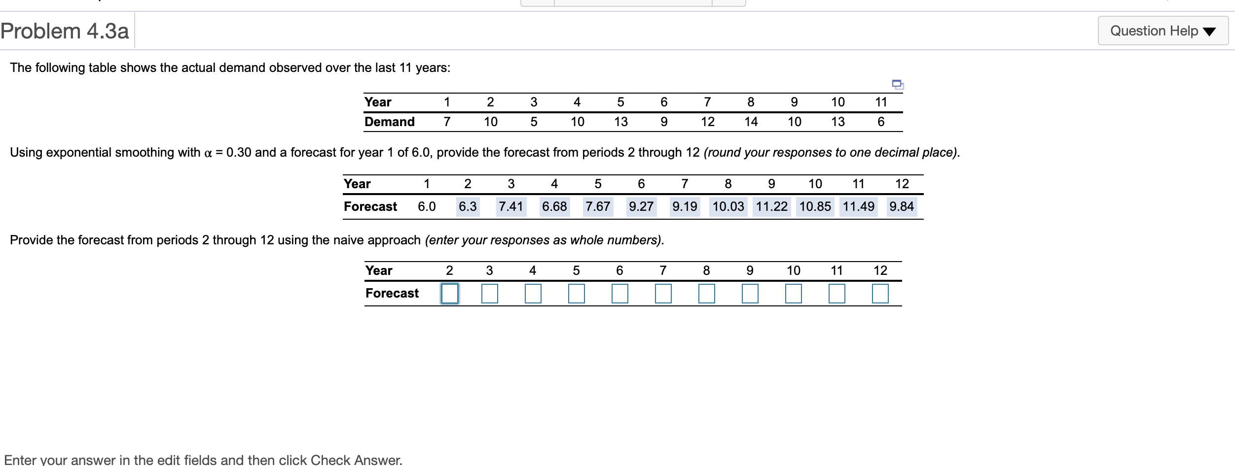 Solved Problem 4.3a Question Help The following table shows | Chegg.com