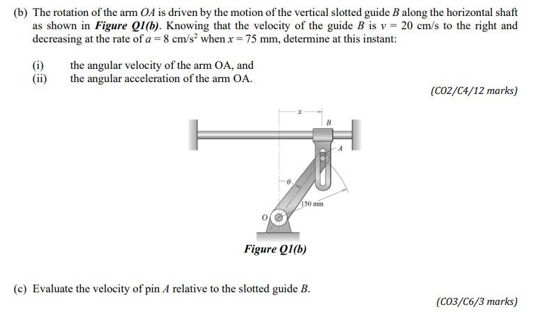 Solved (b) The rotation of the arm OA is driven by the | Chegg.com