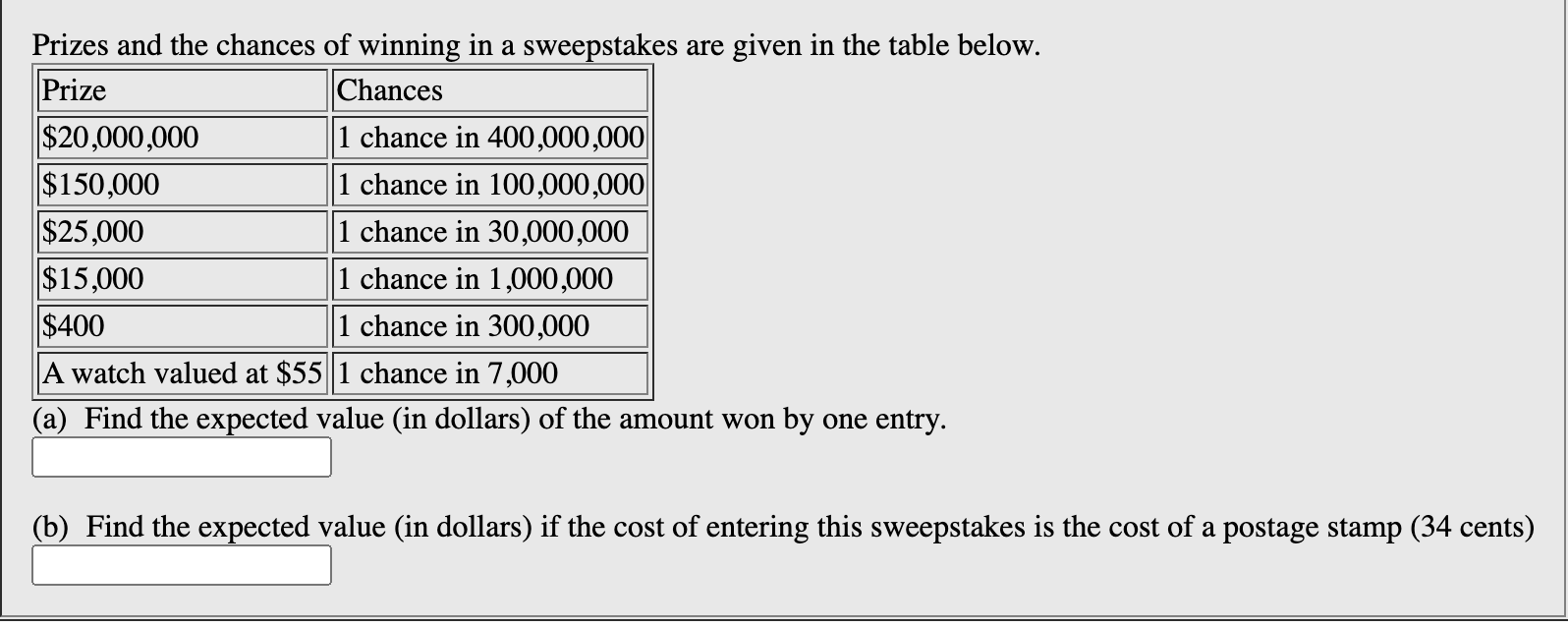 Solved Prizes and the chances of winning in a sweepstakes | Chegg.com