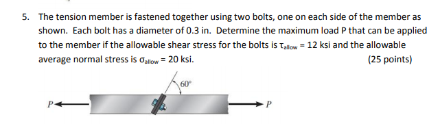 Solved 5. The tension member is fastened together using two | Chegg.com