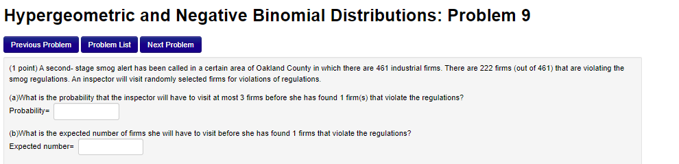 Solved Hypergeometric and Negative Binomial Distributions: | Chegg.com