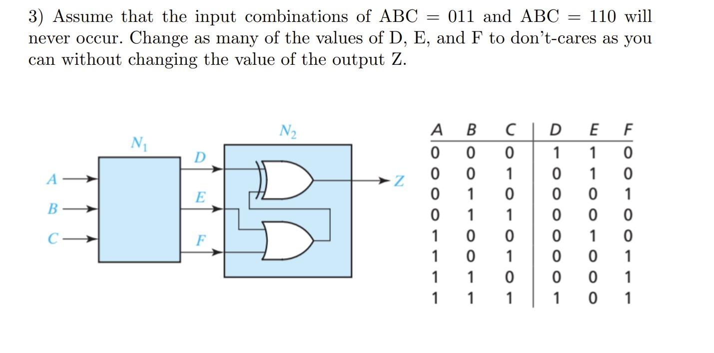 Solved 3) Assume that the input combinations of ABC=011 and | Chegg.com