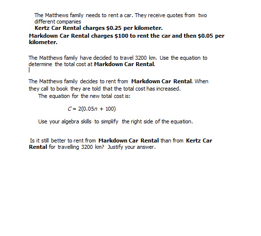 Solved The Matthews family needs to rent a car. They receive | Chegg.com