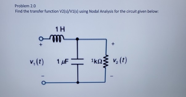 Solved Problem 2.0 Find the transfer function V2(s)/V1(s) | Chegg.com