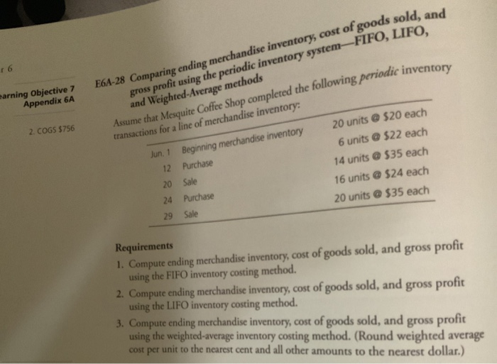 Solved E6A-28 Comparing ending merchandise inventory, cost | Chegg.com