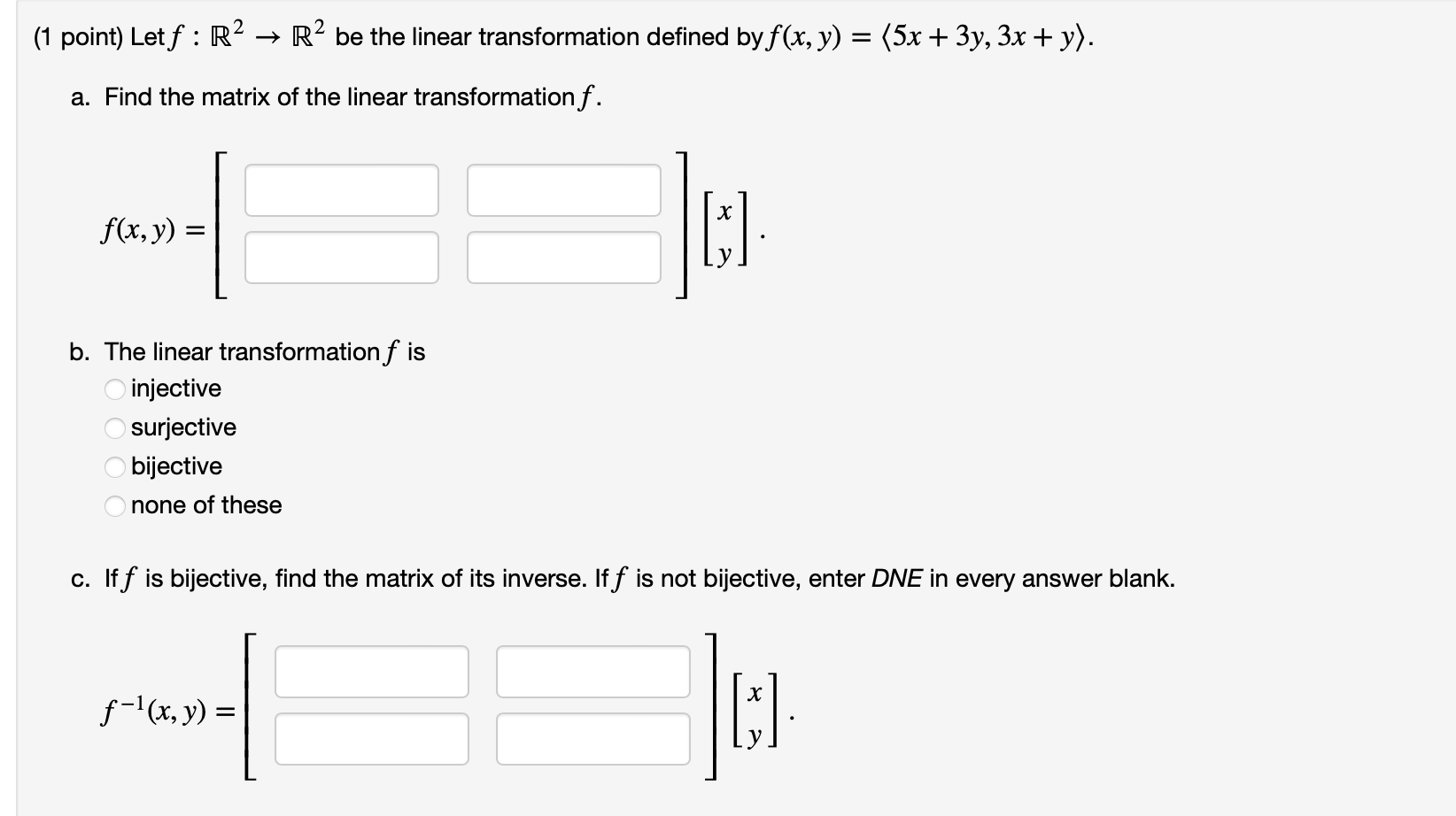 Solved (1 point) Let f:R2→R2 be the linear transformation | Chegg.com