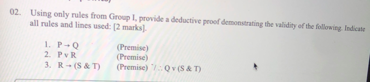 Solved 02. Using only rules from Group 1, provide a | Chegg.com