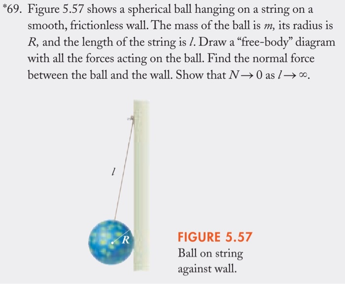 Solved "69. Figure 5.57 shows a spherical ball hanging on a | Chegg.com
