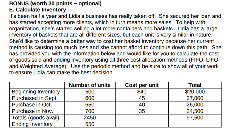 Solved BONUS (worth 30 points - optional) E. Calculate | Chegg.com