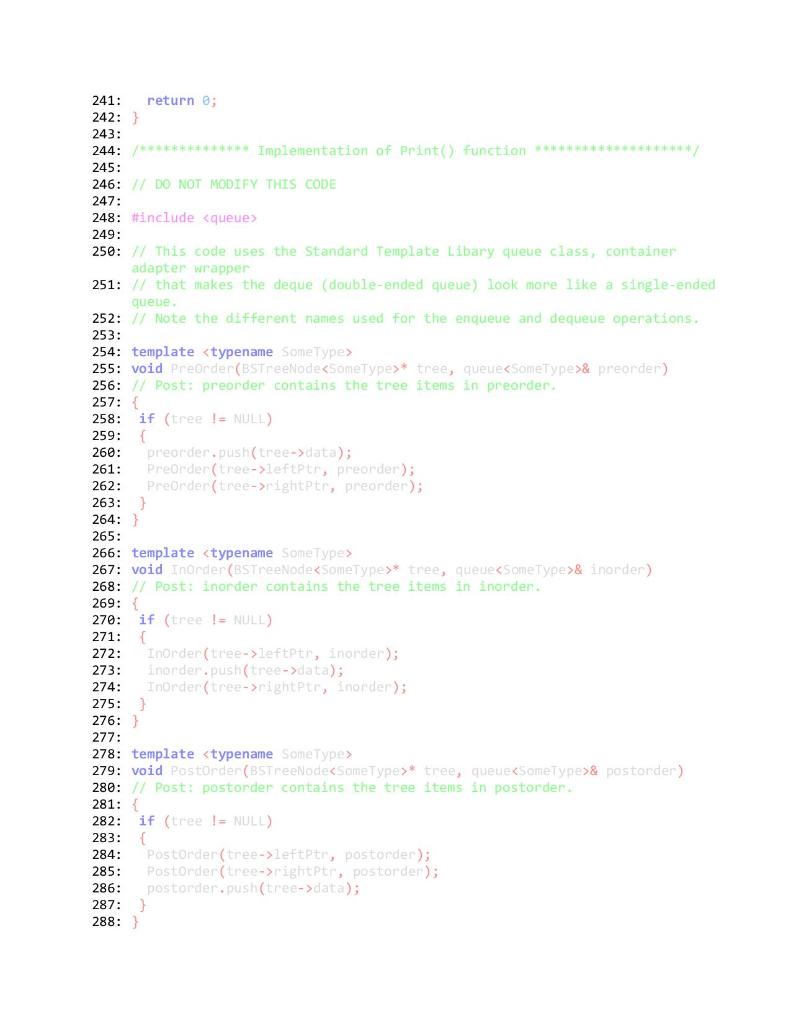 Help writing the .cpp file C++ the bstree.cpp All | Chegg.com