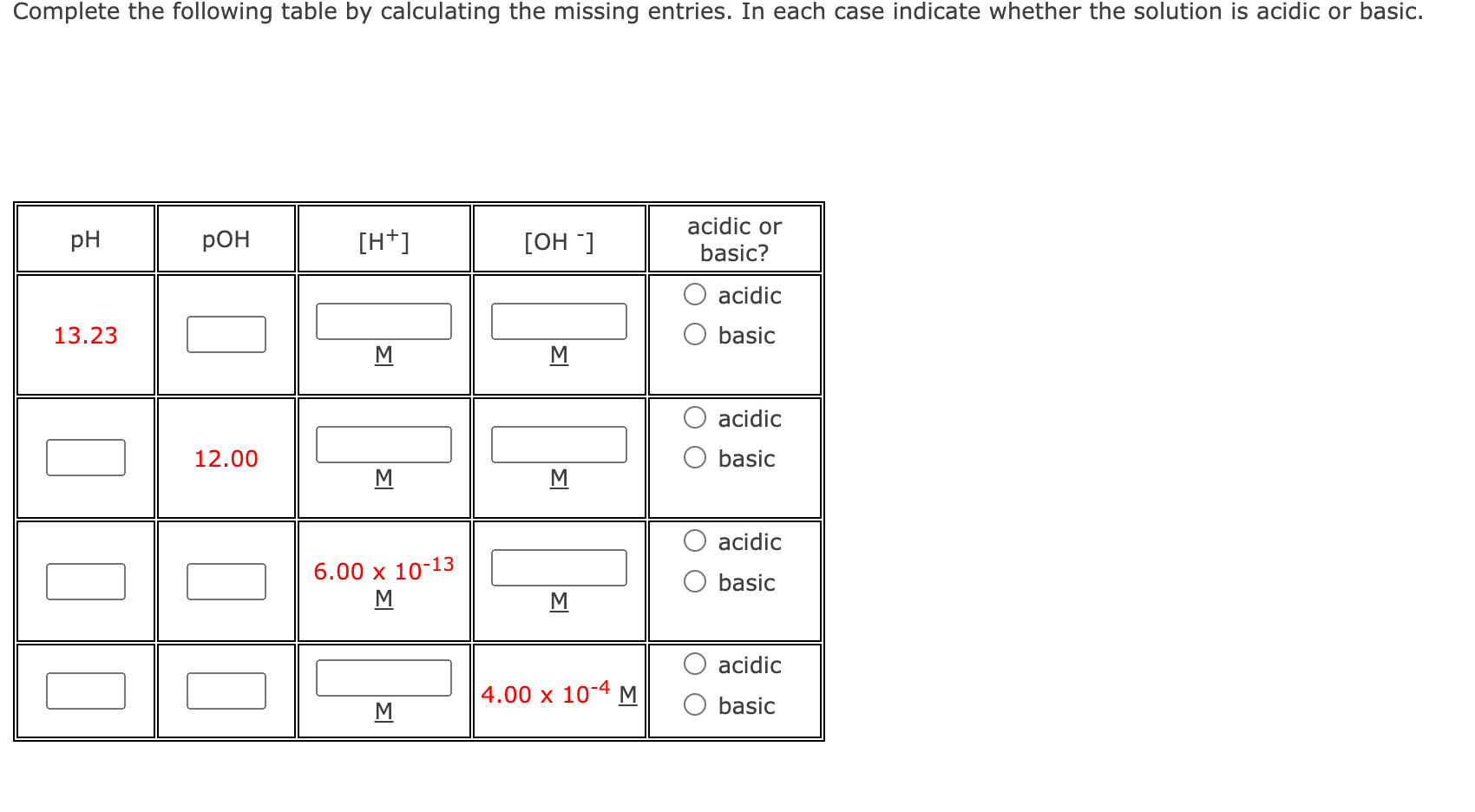 Solved Complete the following table by calculating the | Chegg.com