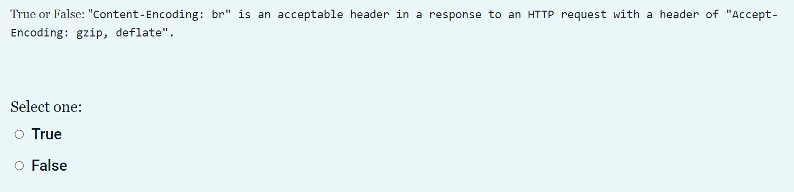 Solved True or False: "Content-Encoding: br" is an | Chegg.com