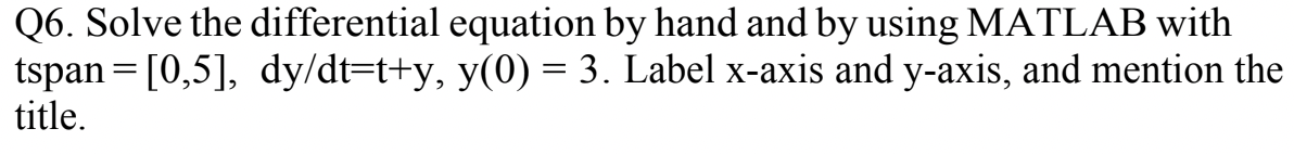 Solved Q6. Solve the differential equation by hand and by | Chegg.com