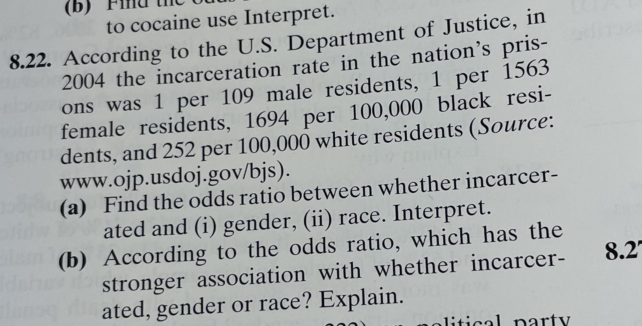 Solved 8.22. According to the U.S. Department of Justice, in | Chegg.com