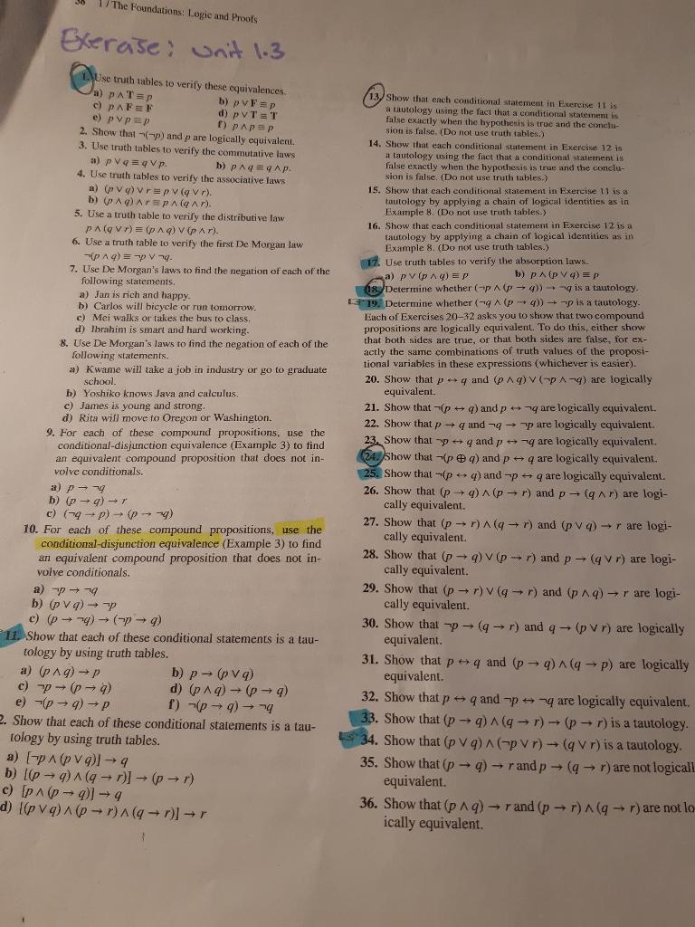 Solved 1/ The Foundations: Logic and Proofs Exerase: unit | Chegg.com